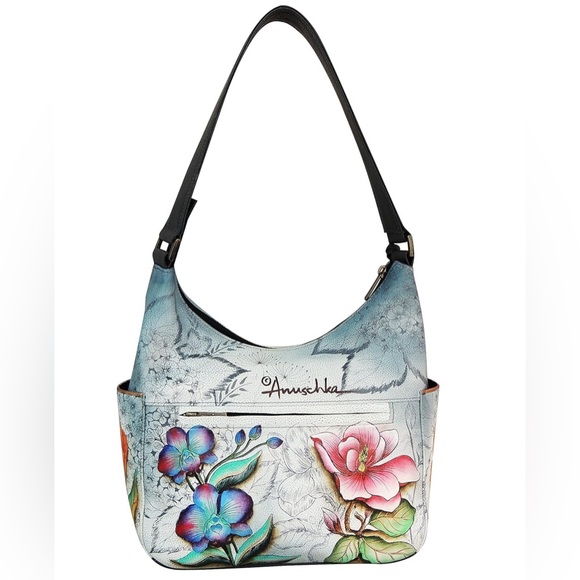 Anuschka | Bags | Anuschka Hobo Shoulder Bag Hand Painted Floral ...